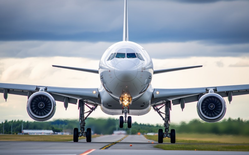 Full wings front view of a Airbus, airline landing 250