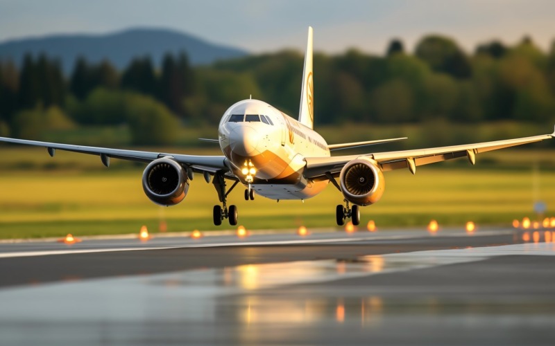 Full wings front view of a Airbus, airline landing 290