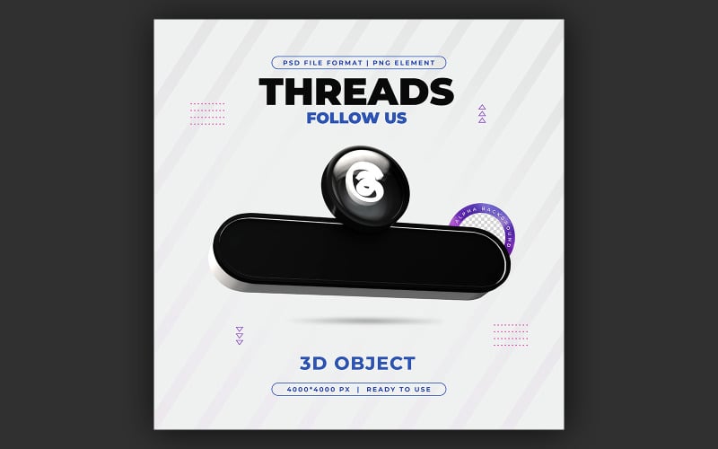 Follow Us On Threads Profile Social Media 3D Rander Ber Template