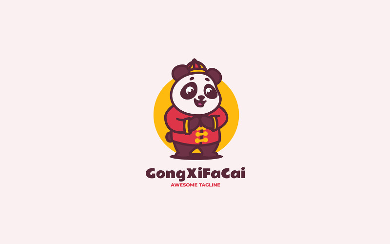Logotipo do desenho animado da mascote do panda Gong Xi Fa Cai