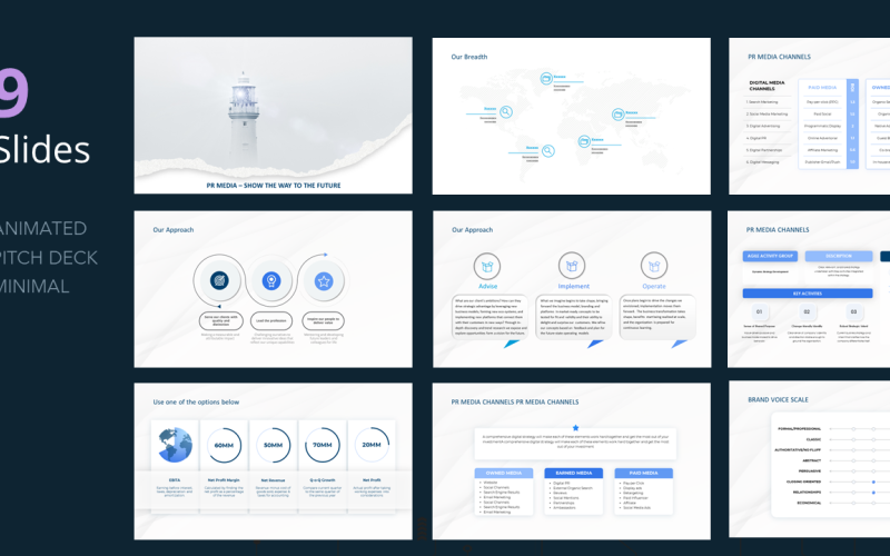 Animierte PPT-Vorlage für Global Pitch Deck-Folien mit weißem Design