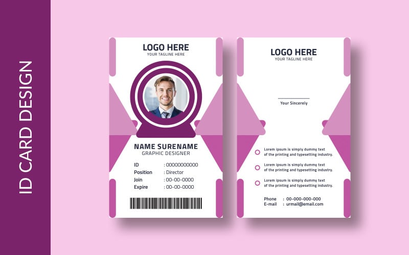 Modern Identity Card Design pink background - TemplateMonster