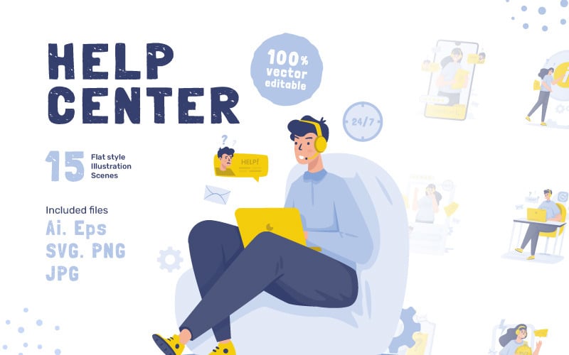 Flatty - Help Center Illustration Set - TemplateMonster