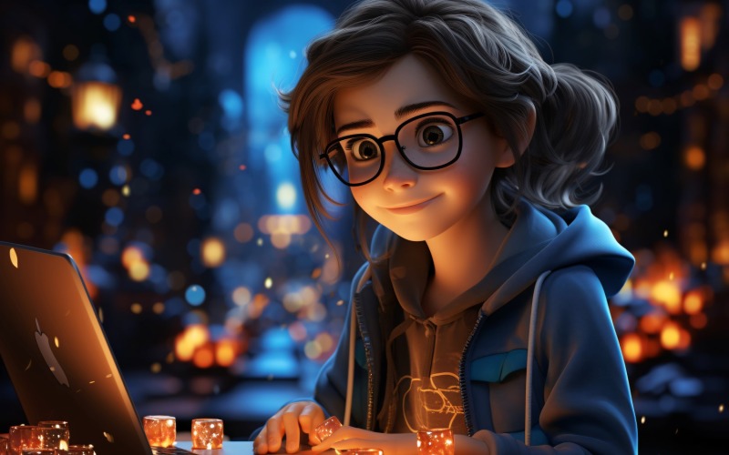 3D Character Girl Web_Developer with relevant environment 3