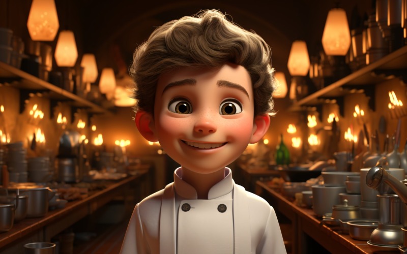 Personaje de Pixar 3D Niño Niño Chef con entorno relevante 6