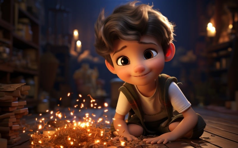 3D Character Child Boy Sweeper with relevant environment 1