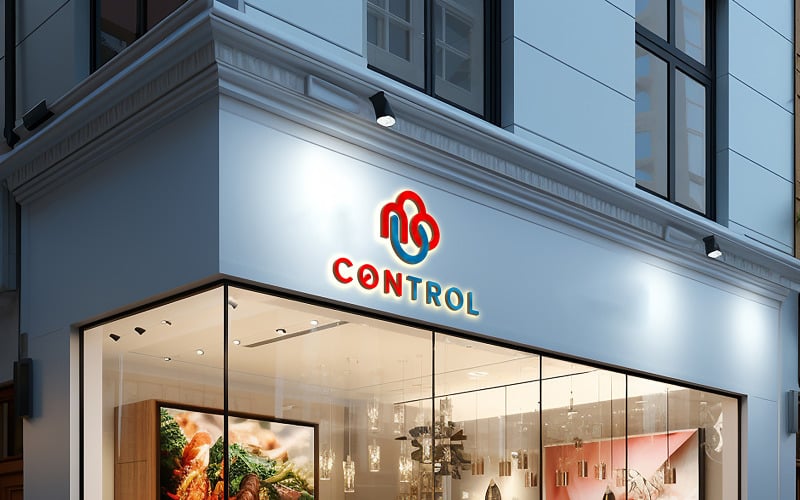 Colorful facade sign store front logo mockup