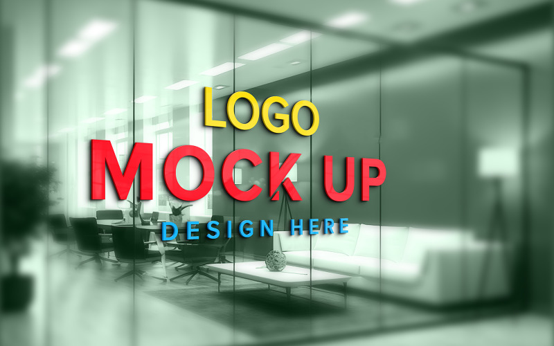 Glass wall office partitions logo mockup - TemplateMonster