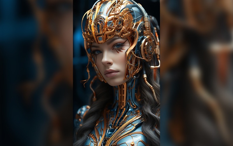 Close-up anthropomorphic Female robot Frostpunk Portraiture 102