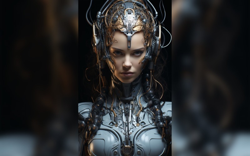 Close-up anthropomorphic Female robot Frostpunk Portraiture 91