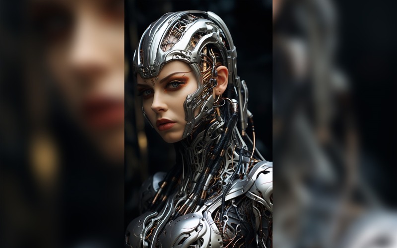 Close-up anthropomorphic Female robot Frostpunk Portraiture 93