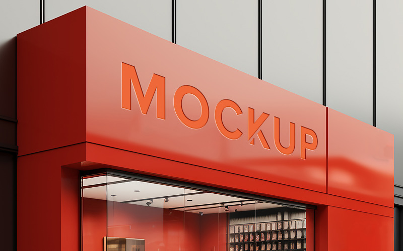 Debossed effect store front sign 3d logo mockup