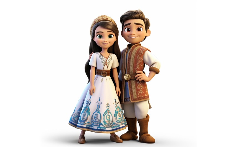 Boy And Girl Couple World Races In Traditional Cultural Dress 196