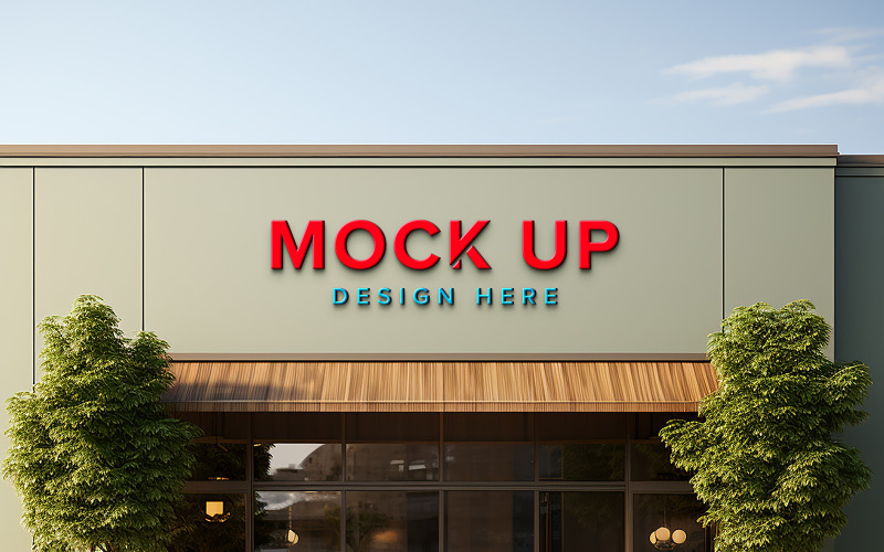 Storefront facade logo mockup 3d front sign logo mockup