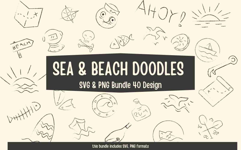 Mer et plage Doodles SVG, PNG #420845 - TemplateMonster