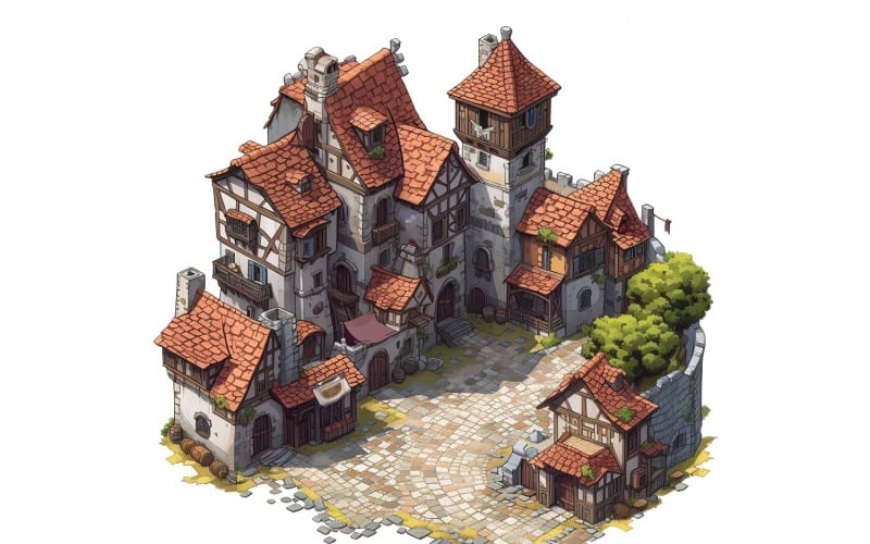 Busy medieval city Set of Video Games Assets Sprite Sheet 5