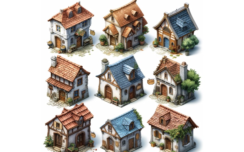 Fantasy Buildings Set of Video Games Assets Sprite Sheet 12