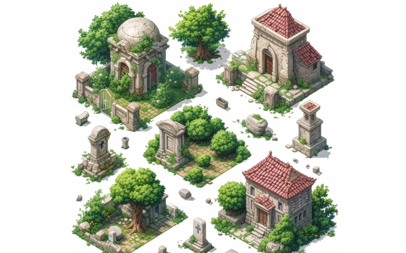 Graveyard Set of Video Games Assets Sprite Sheet 3