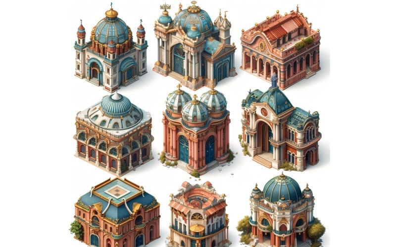 Victorian theater Set of Video Games Assets Sprite Sheet White background 4