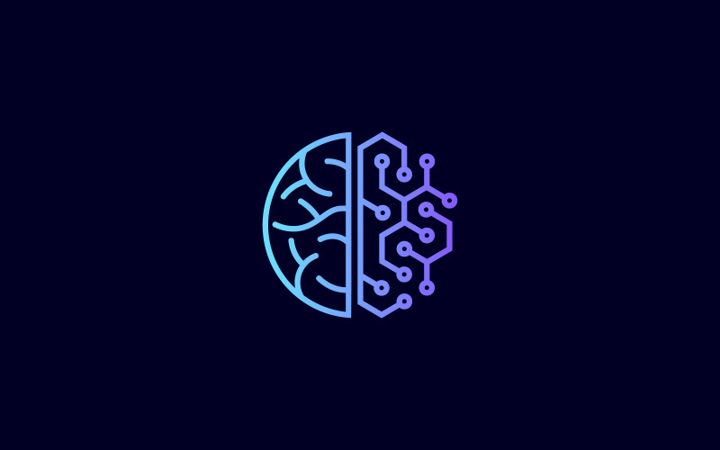 Digital Brain Ai Logo Design Template Vector