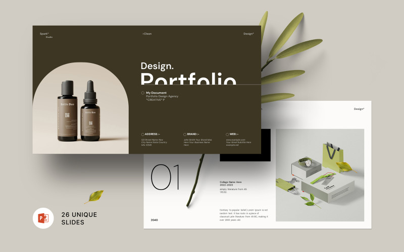 Clean Design Portfolio PowerPoint Template - TemplateMonster