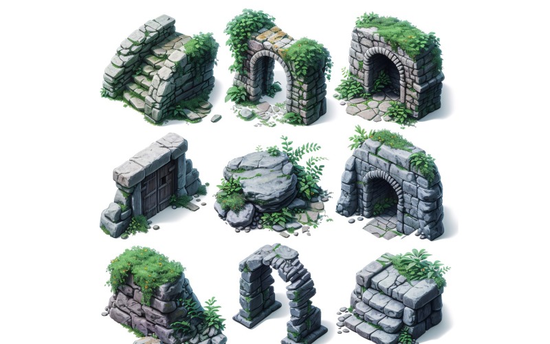 Entrance to catacombs Set of Video Games Assets Sprite Sheet 02