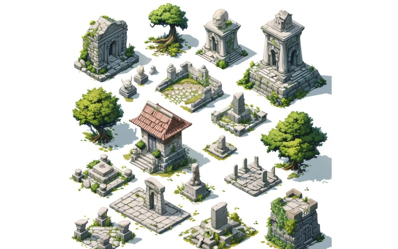Graveyard Set of Video Games Assets Sprite Sheet 04