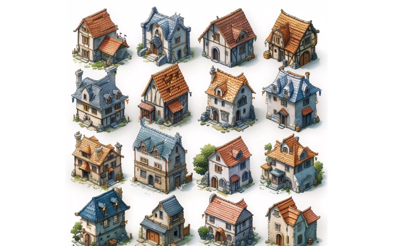 Fantasy Buildings Set of Video Games Assets Sprite Sheet 229