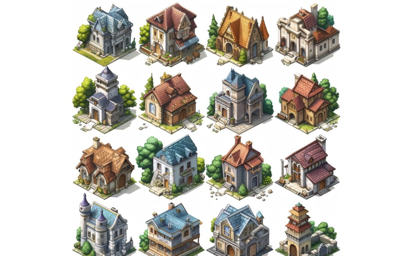 Fantasy Buildings Set of Video Games Assets Sprite Sheet 230