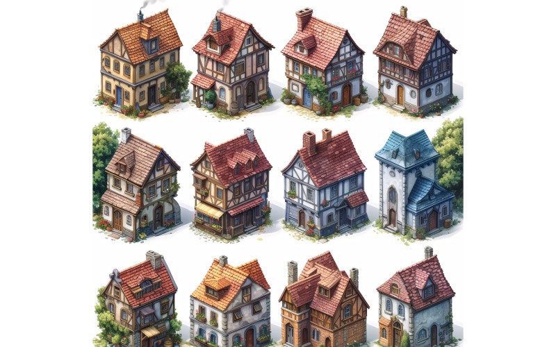 Fantasy Buildings Set of Video Games Assets Sprite Sheet 234