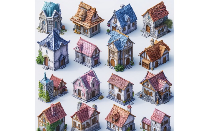 Fantasy Buildings Set of Video Games Assets Sprite Sheet 242