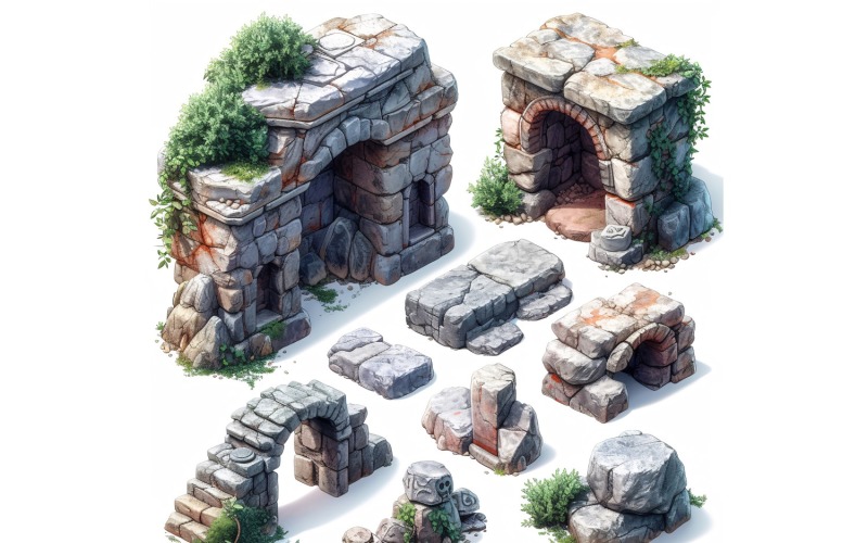 Fantasy Stonemason Set of Video Games Assets Sprite Sheet 254