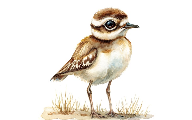 Mignon Killdeer Bird Baby Aquarelle Illustration faite à la main 3