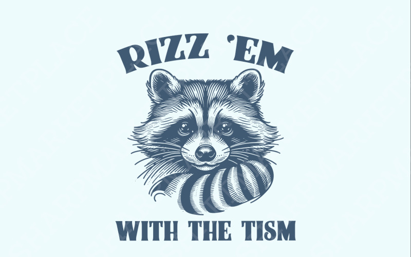 Rizz 'Em With The 'Tism Retro Raccoon PNG, Autism Awareness, Funny Meme ...