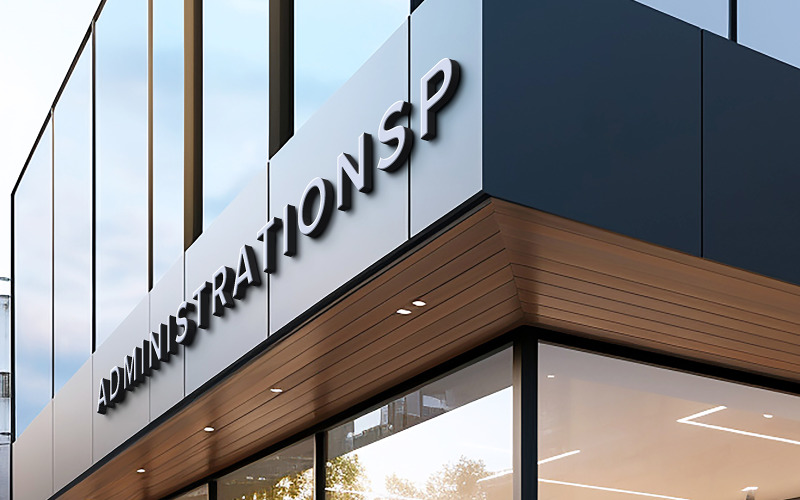 Logo mockup on dark gray facade office building sign psd 3d sign logo ...