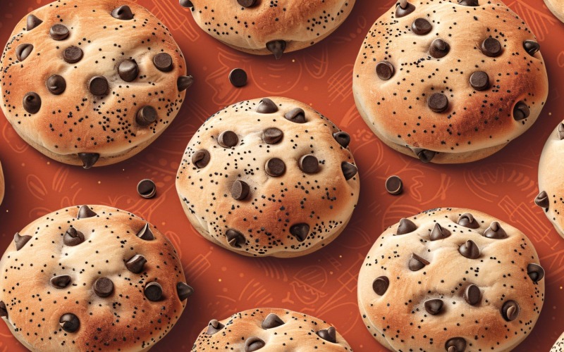 Chocolate chip cookies collage on orange background 75