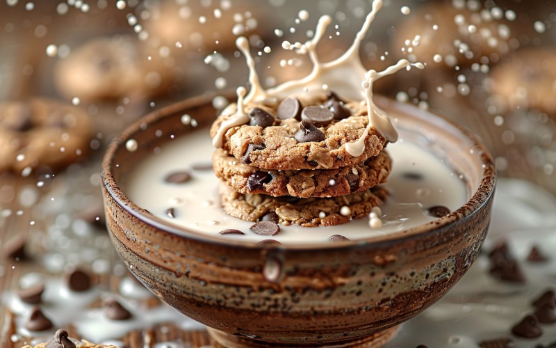 Floating Chocolate chip cookies with milk splashes 83