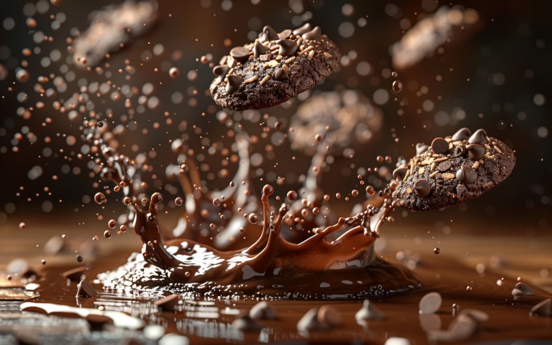 Floating Chocolate chip cookies with Chocolate splashes 156