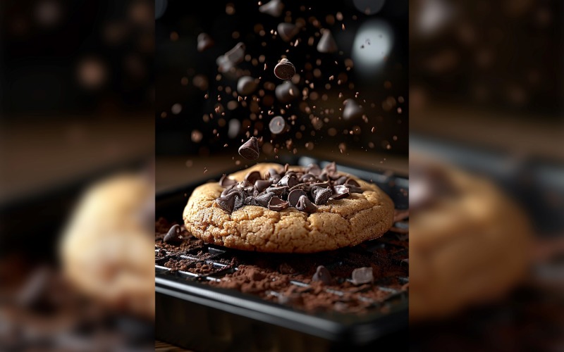 Floating Chocolate chip cookies stacked 16 - TemplateMonster