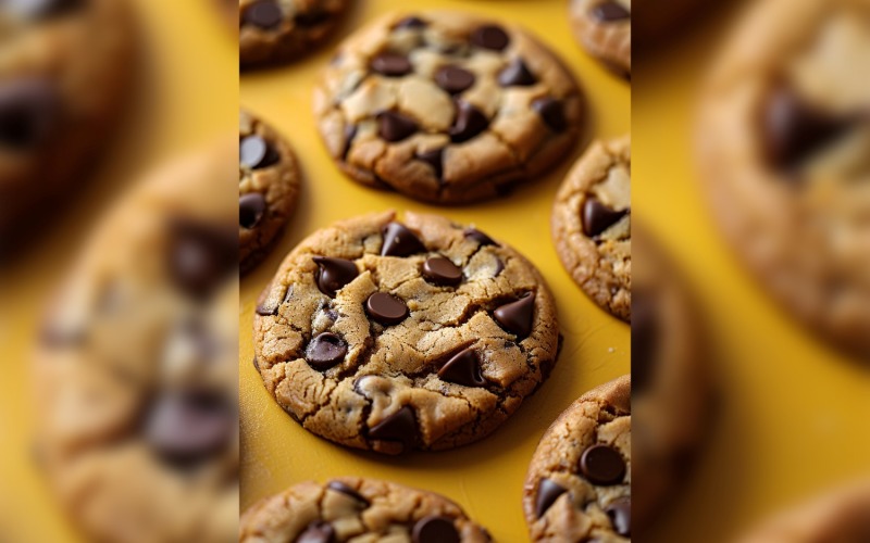 Chocolate chip cookies collage on yellow background 65