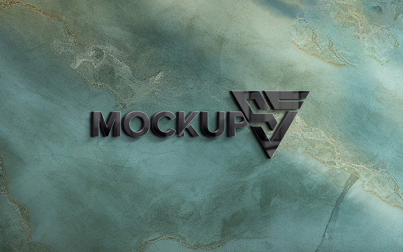 Black 3d logo mockup with dark green marble wall psd