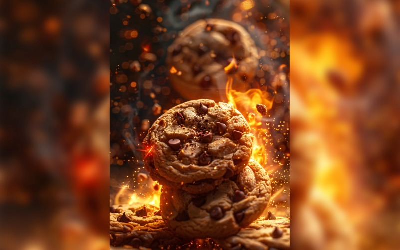 Chocolate chip cookies collage on black background 215