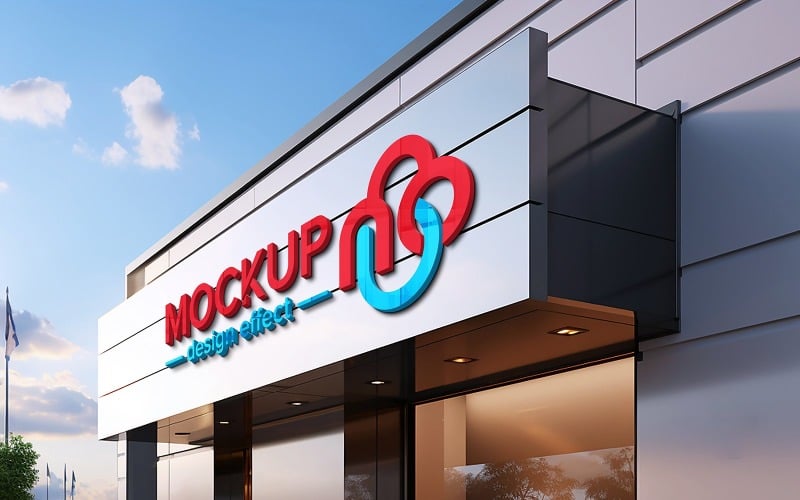 Front store sign 3d logo mockup free storefront facade logo mockup