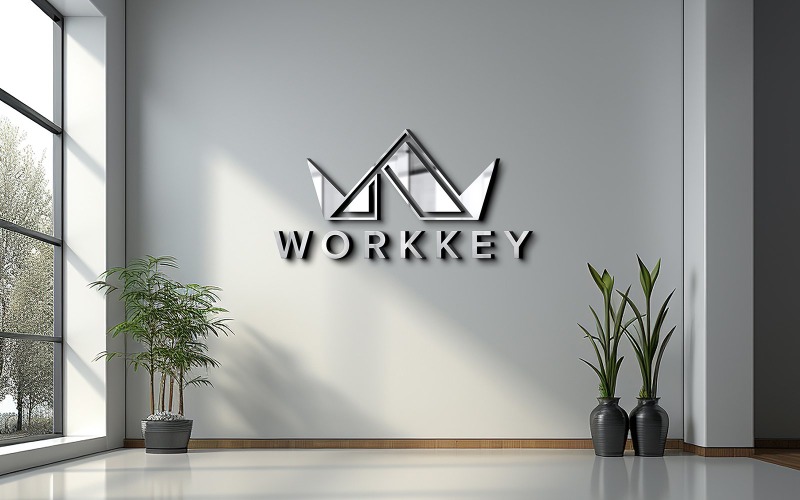 3d metal logo mockup on gray wall psd - TemplateMonster