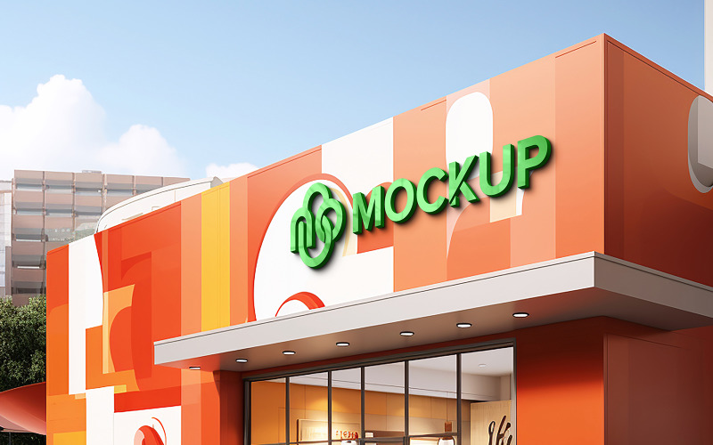 Modern facade sign front sign logo mockup psd