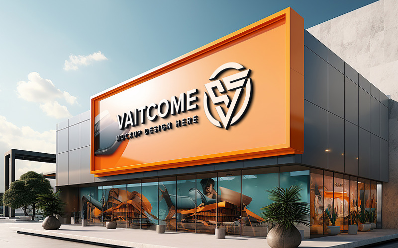 Premium psd 3d modern facade sign logo mockup 3d logo mockup on yellow ...