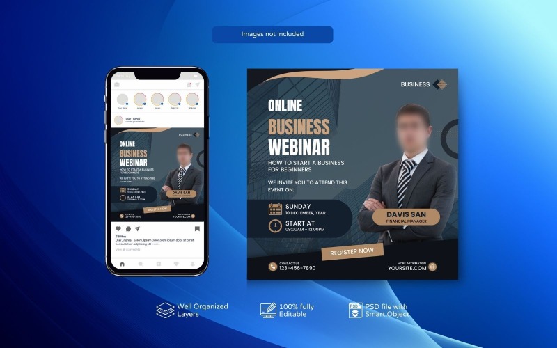 Innovative PSD Templates for Live Webinars and Corporate Social Media Brown