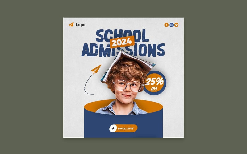 School admissions open social media banner template