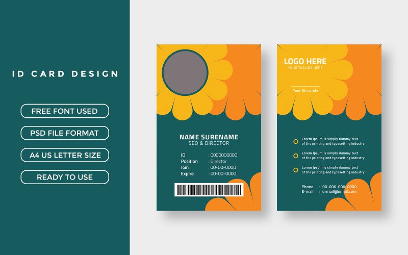 ID Card design with Orange Layout #428010 - TemplateMonster
