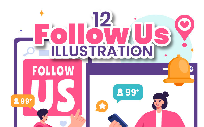 12 Follow Us and Like Illustration #428249 - TemplateMonster